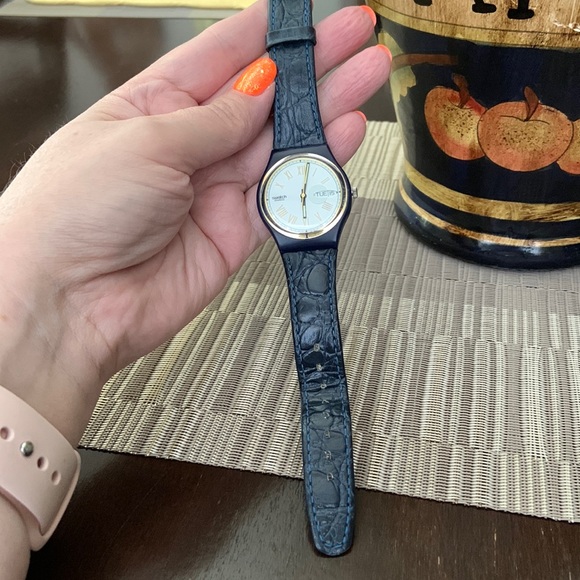 Swatch | Accessories | Swatch Watch With Leather Band Needs New Battery ...